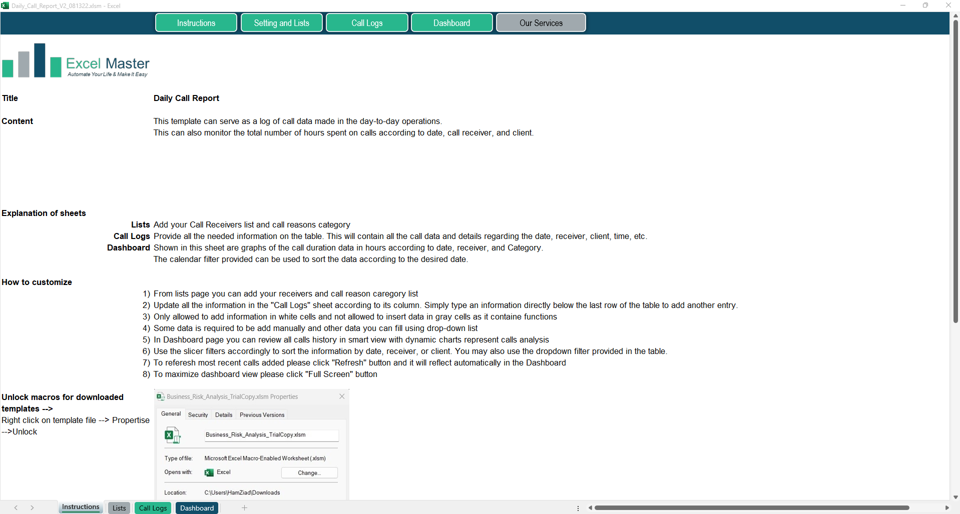 Daily Call Report | Excel Master