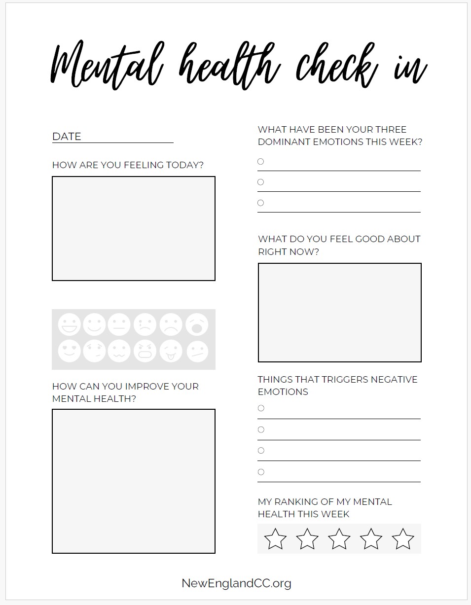 Mental Health Check-In Worksheet | New England Counseling & Consulting