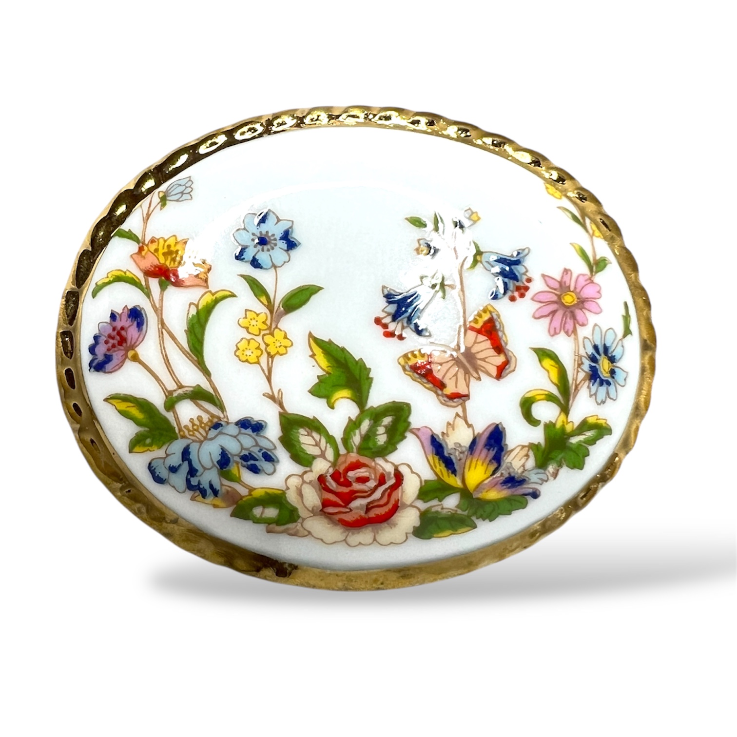 🌼 Aynsley bone china vintažinė sagė – angliško sodo gėlių motyvas | Dionka