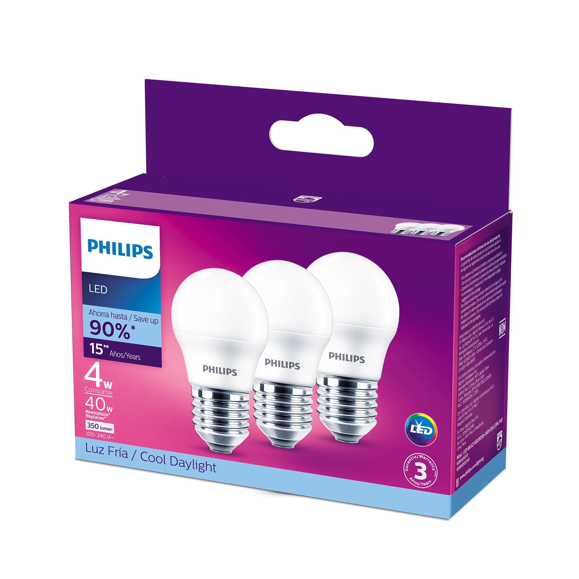 LED 4W E27 6500K100-240V G16.5 3PK THD