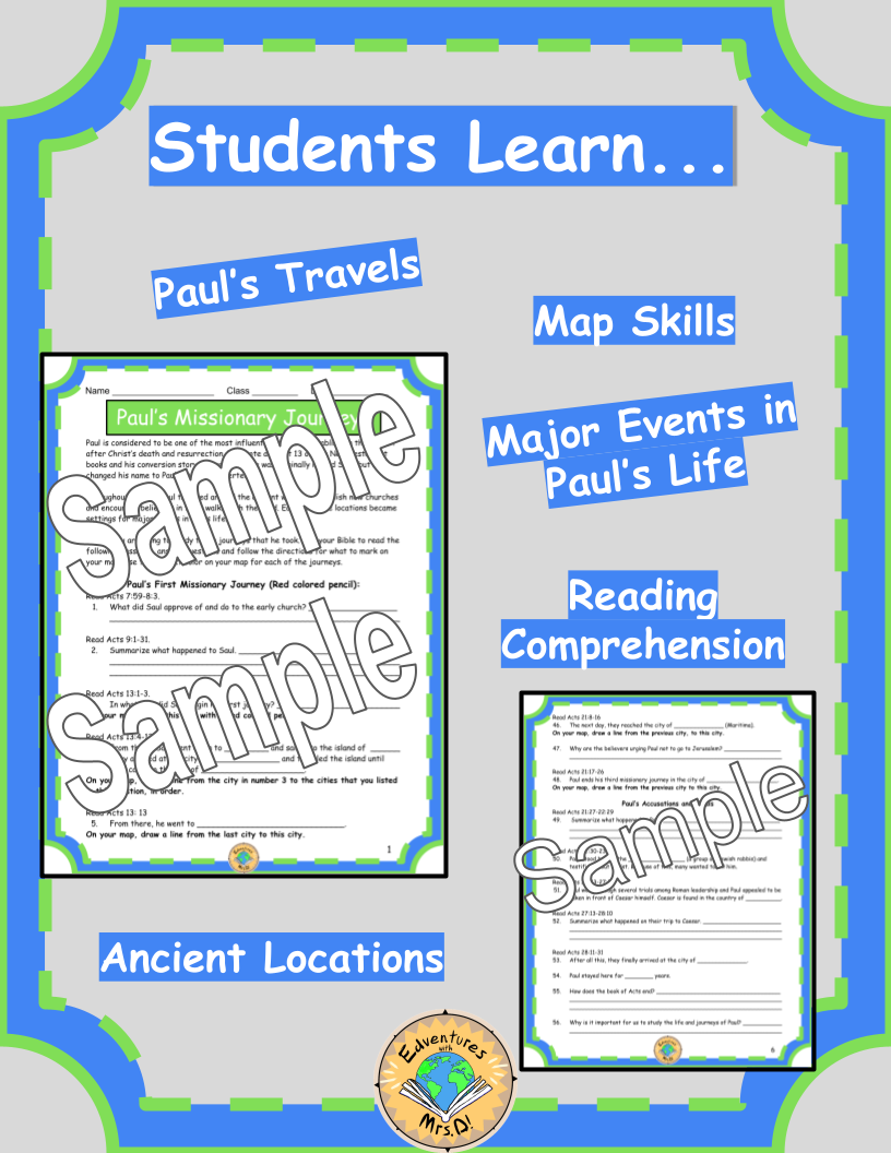 Paul's Missionary Journeys Map and Questions Activity | Edventures With ...