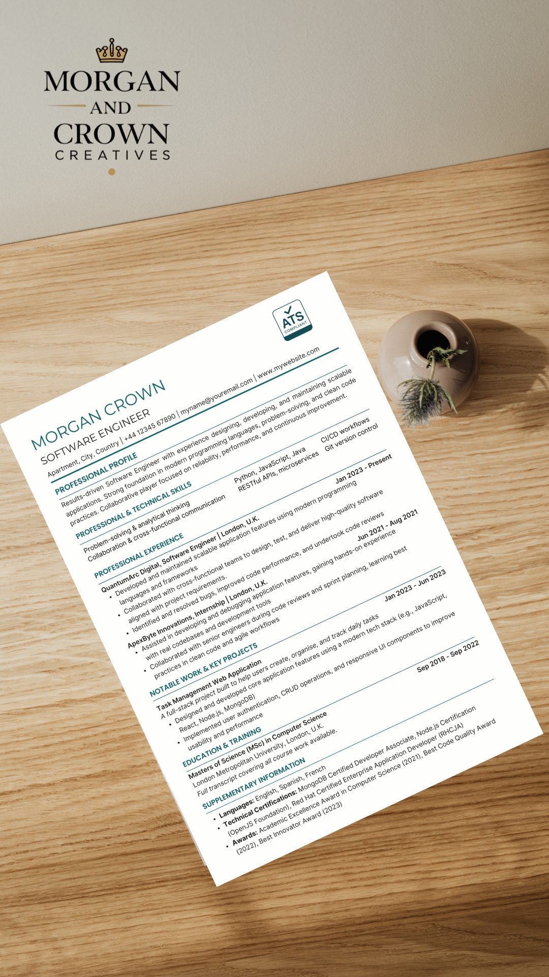 Professional ATS Resume Template (Indigo) + FREE Cover Letter Template ...