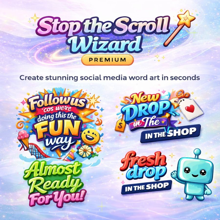 Stop The Scroll Wizard Premium Bold Social Media Word Art Tool | Create ...