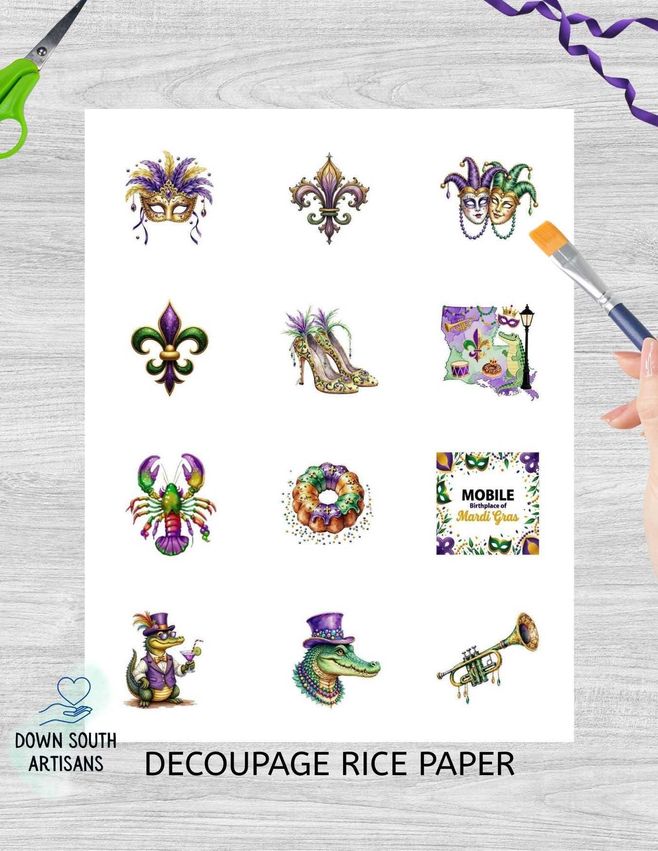 Mardi Gras Rice Paper FREE SHIPPING, 12 Assorted Images, Two Sizes ...